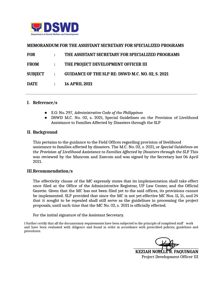 Guidance Memo on Implementing New Special Guidelines for Providing ...