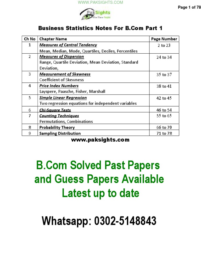 Business Statistics Notes B.com Part 1 Punjab University Pu | PDF ...