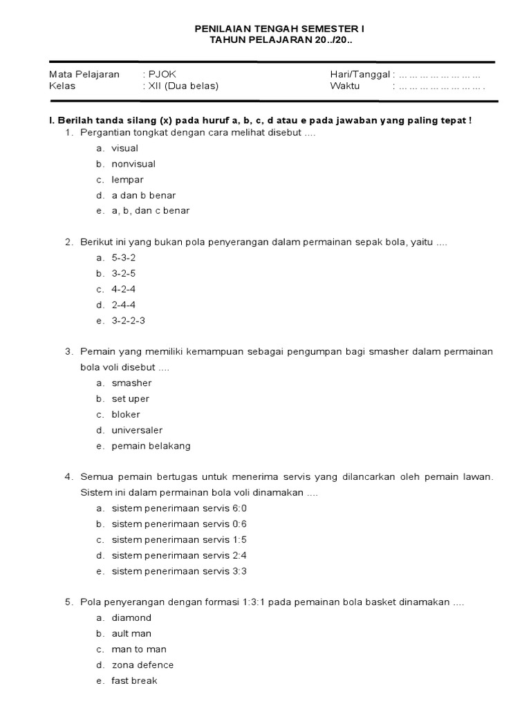 Soal PTS PJOK Kelas XII Ganjil | PDF | Metode & Bahan Ajar | Sejarah