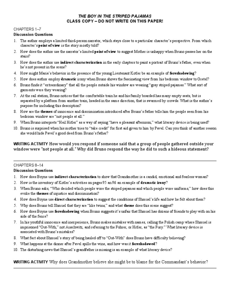The Boy in The Striped Pajamas Reading Questions | PDF | Narration