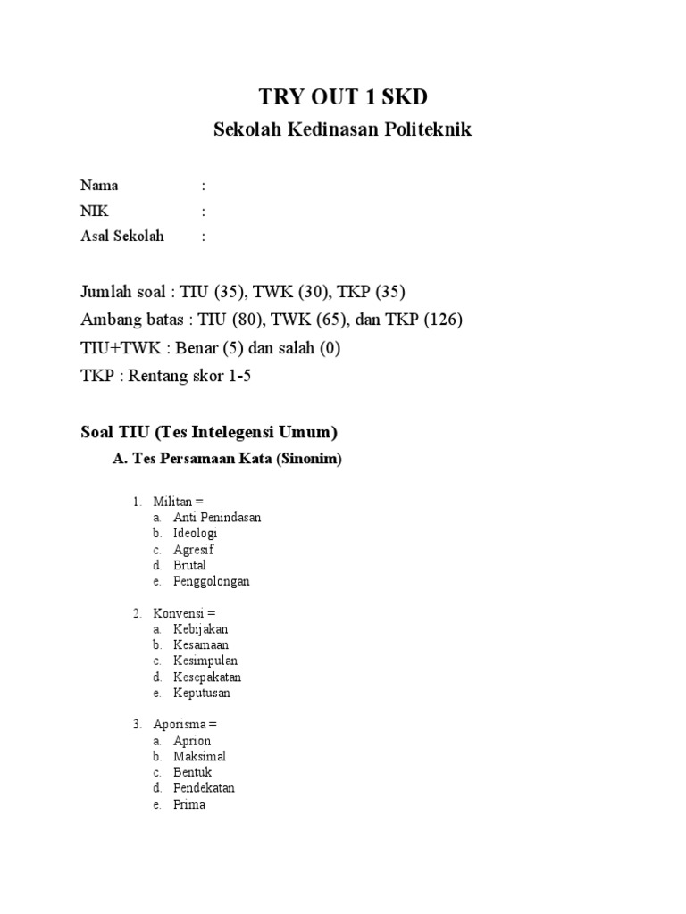 Try Out 1 SKD | PDF | Metode & Bahan Ajar