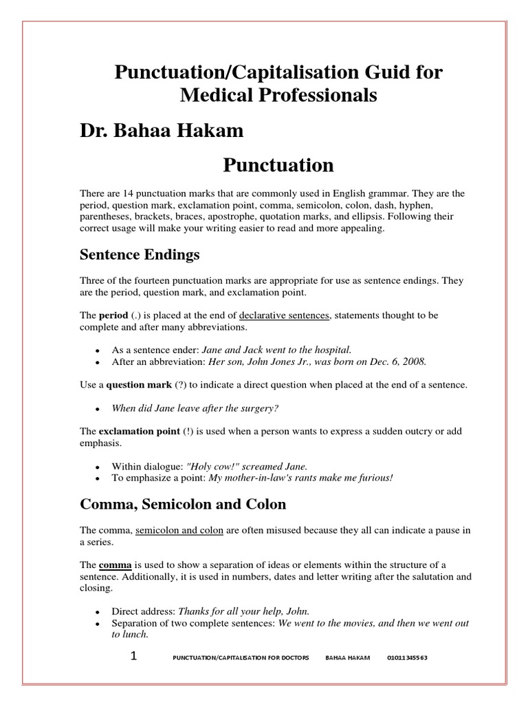 Punctuation/Capitalisation Guid For Medical Professionals Dr. Bahaa ...