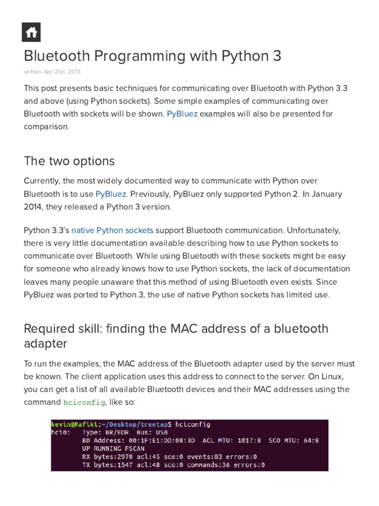 Bluetooth Programming With Python 3: The Two Options | PDF | Network ...