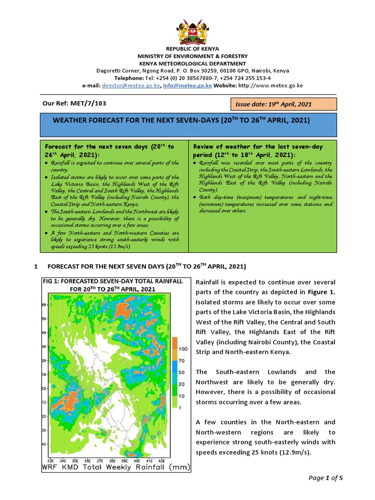 Seven-Day Forecast (20-26 Apr 2021) | PDF | Rain | Weather Events