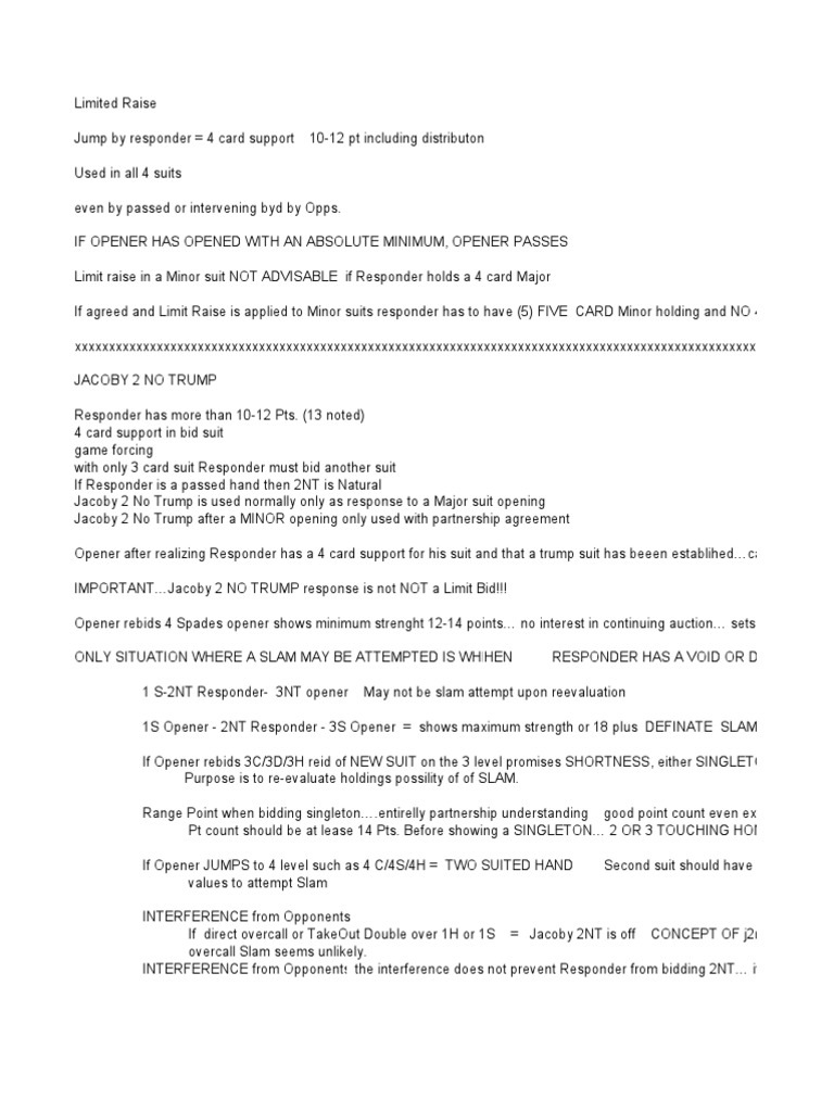 Bridge Notes | PDF | Contract Bridge | Plain Trick Games