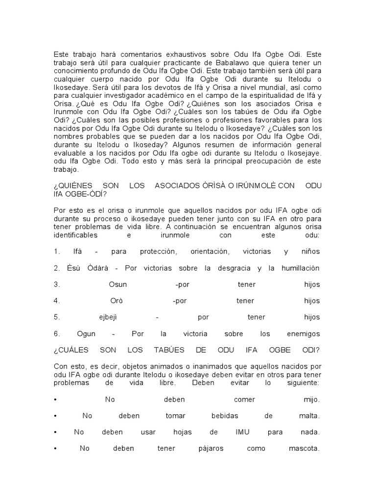 Este Trtrabajo Comentarios Odu Ifa Ogbe Odi | PDF | El embarazo ...