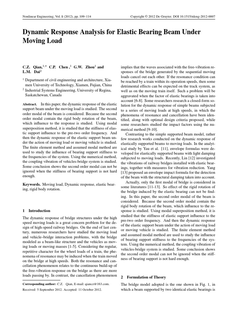 Dynamic Response Analysis For Elastic Bearing Beam Under | PDF | Beam ...
