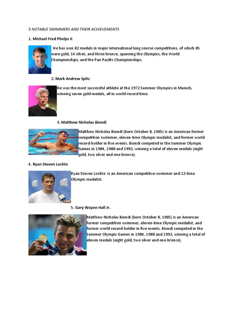 5 Notable Swimmers and Their Achievements | PDF | Gymnastics | Summer ...