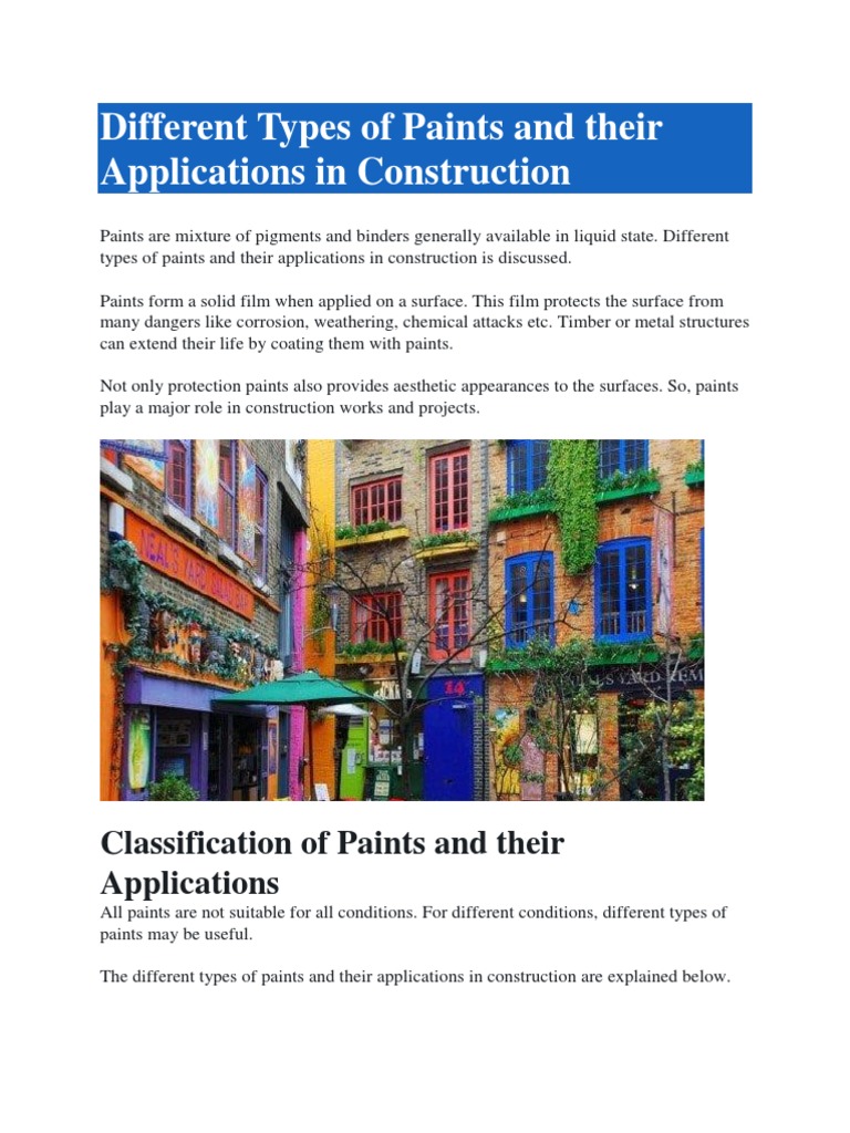 Different Types of Paints and Their Applications in Construction | PDF ...