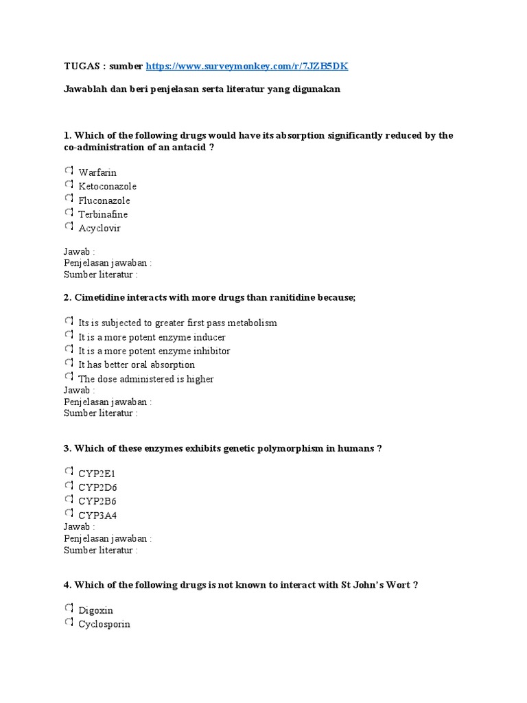 Pharmacology Interaction Quiz | PDF | Drugs | Rtt