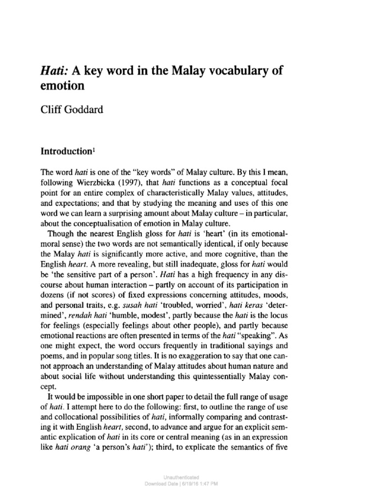 Understanding 'Hati' in Malay Emotion | PDF | Adjective | Linguistics