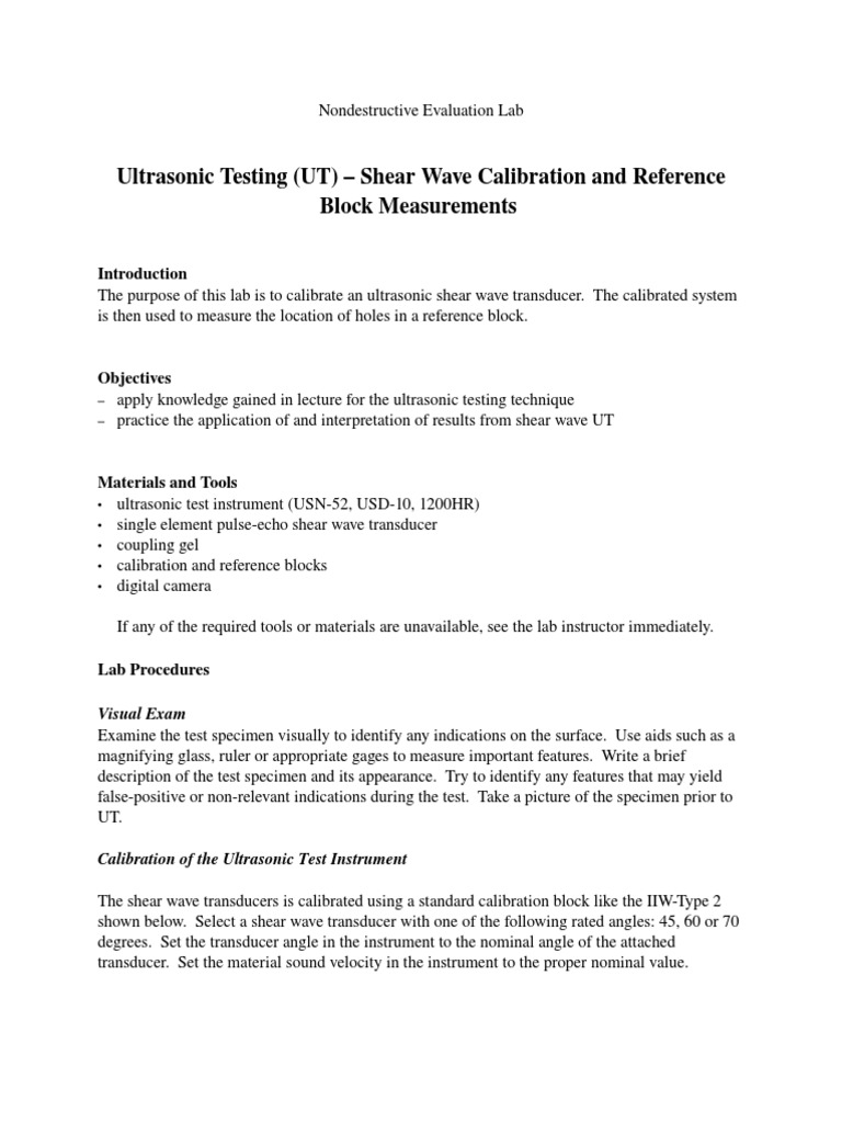 Ultrasonic Testing Lab: Shear Wave Calibration and Reference Block ...