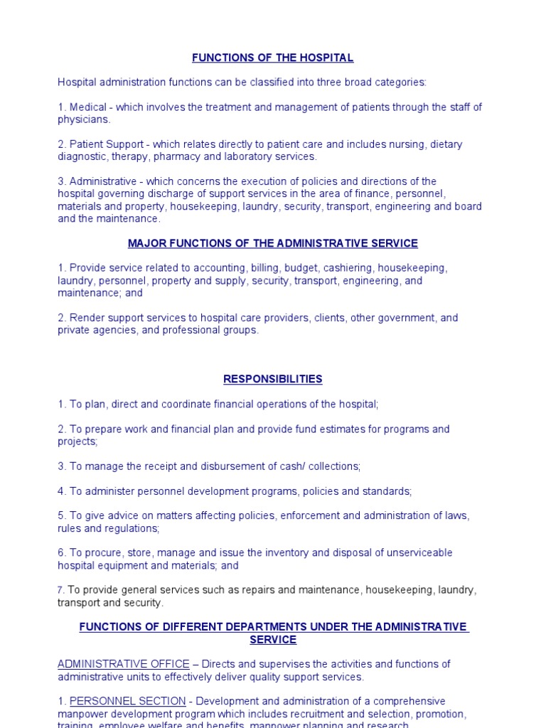 Functions of The Hospital | PDF | Health Care | Nursing