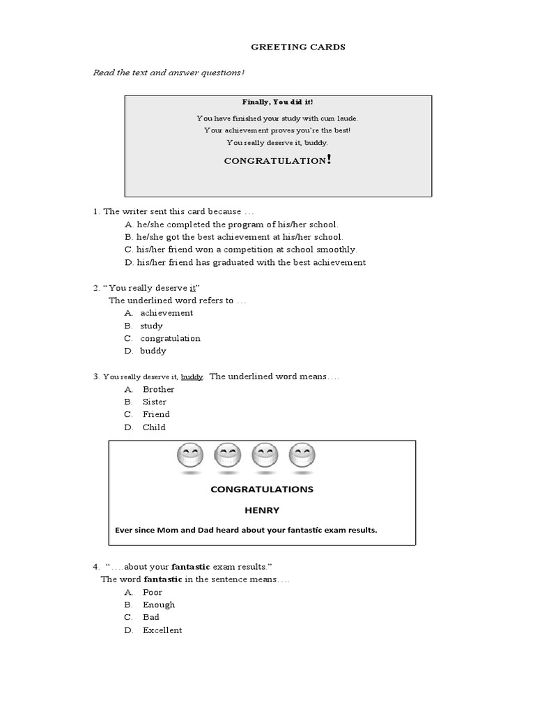 Read The Text and Answer Questions!: Greeting Cards | PDF