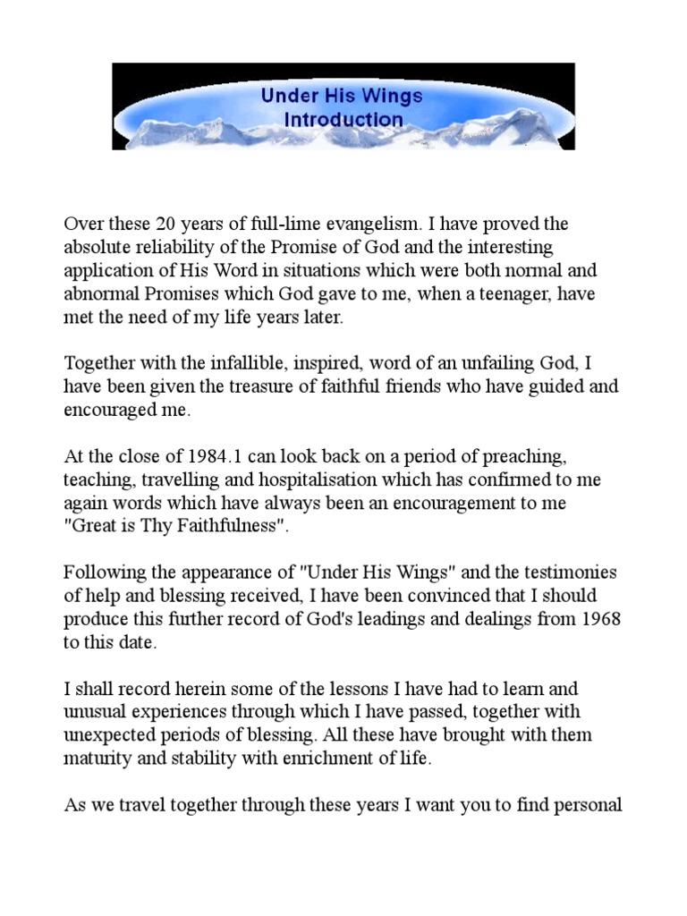 Under His Wings - Hedley Murphy | PDF | Baptism | Prayer