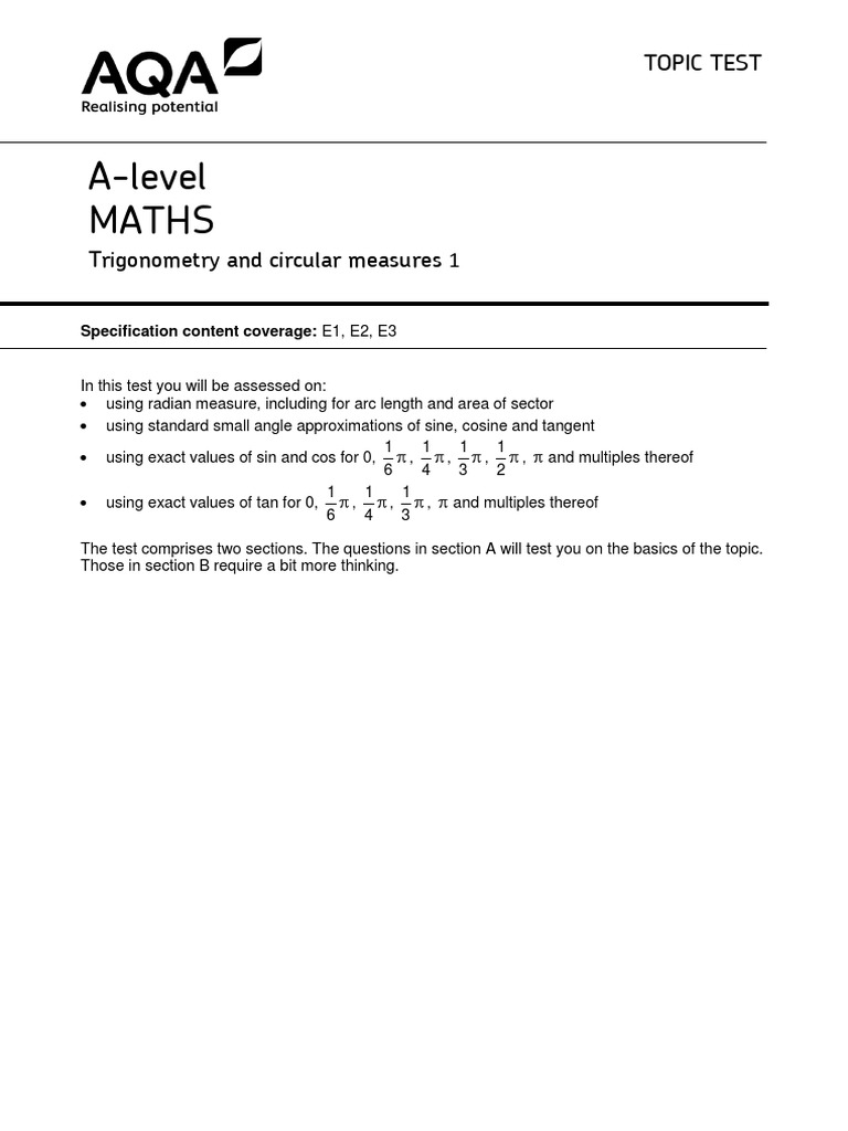 A-Level Maths: Topic Test | PDF | Sine | Factorization