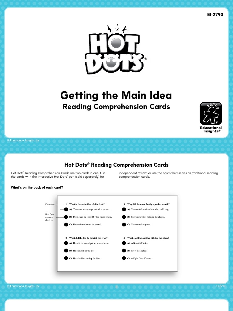 Getting The Main Idea: Reading Comprehension Cards | PDF | Question ...