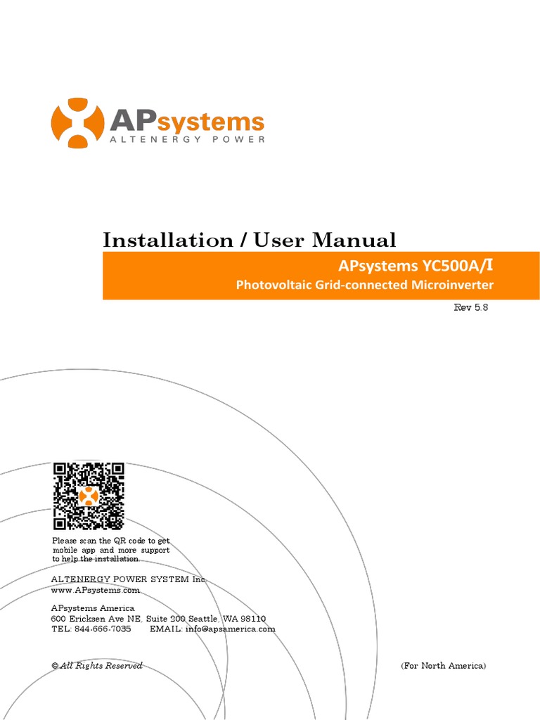 Installation / User Manual: Apsystems Yc500A/I | PDF | Photovoltaics | Photovoltaic System
