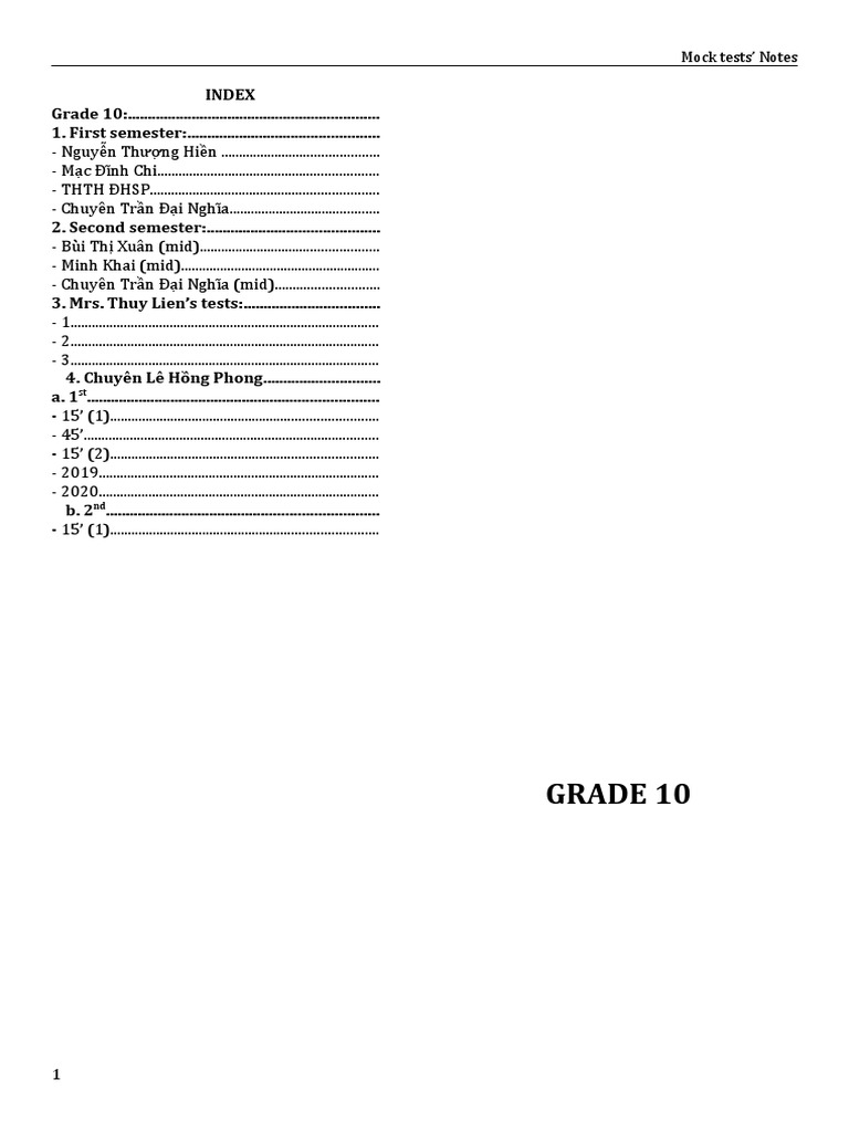 Grade 10: Mock Tests' Notes | PDF