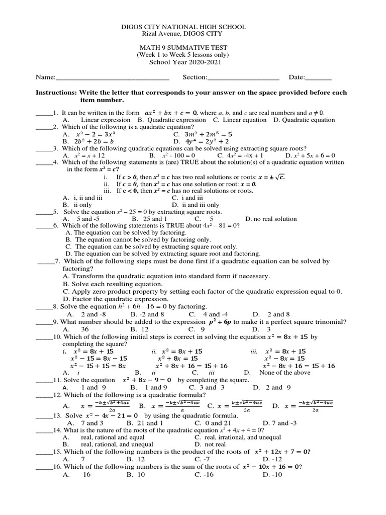 Instructions: Write The Letter That Corresponds To Your Answer On The ...