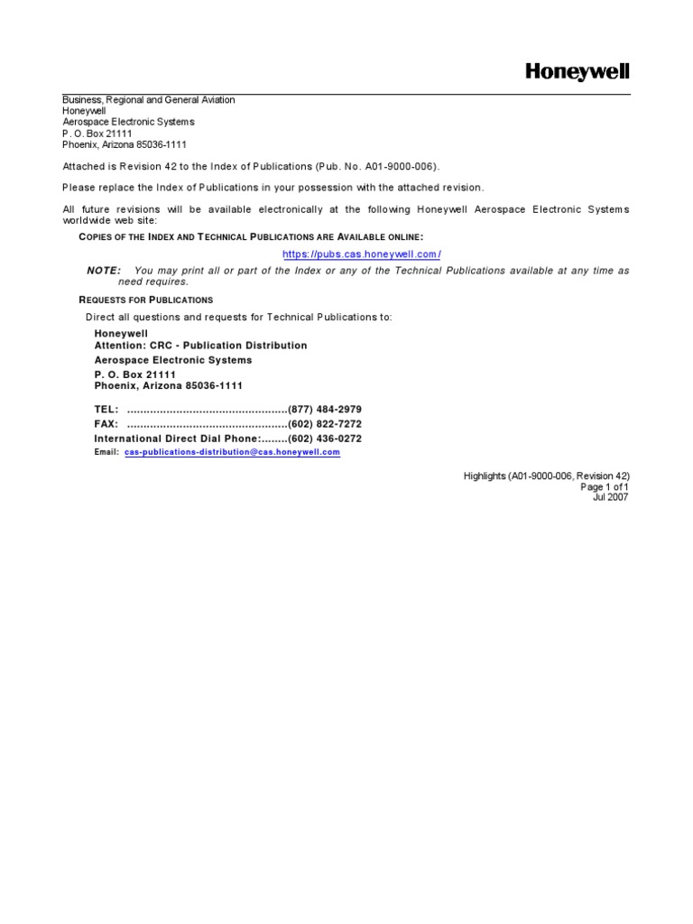 Honeywell Rev 42 2007-06 | PDF | Aircraft | Aviation