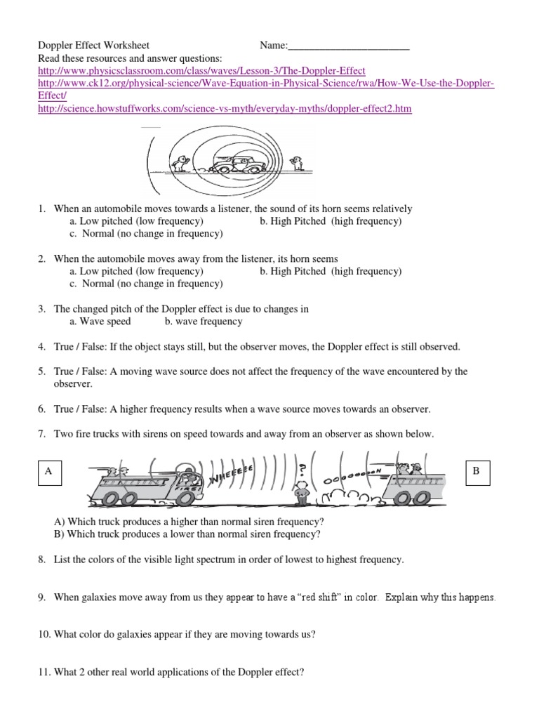 Doppler Effect Worksheet | PDF | Science & Mathematics