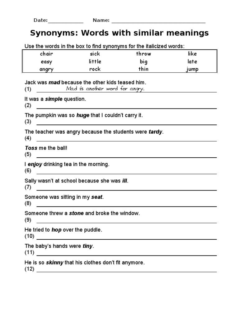 Synonyms Practice Worksheet | PDF | Language Arts & Discipline