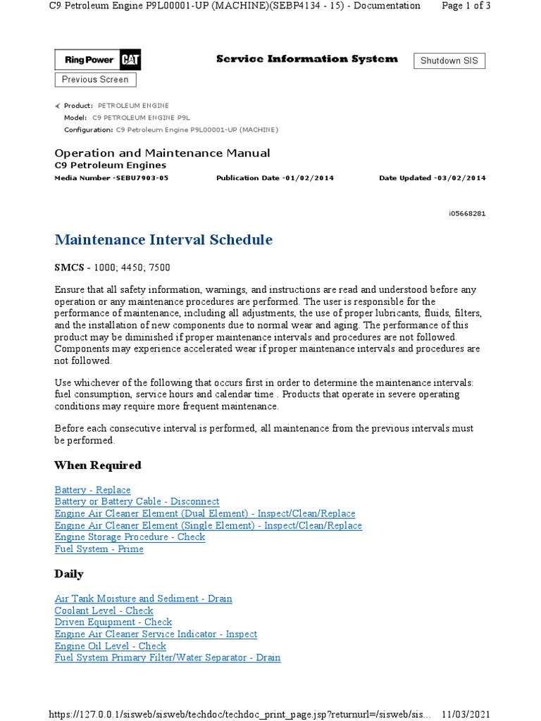 Maintenance Interval Schedule: Operation and Maintenance Manual | PDF ...
