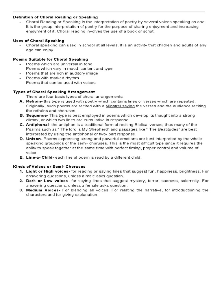 Understanding Choral Reading and Types | PDF