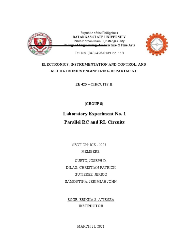 Laboratory Experiment No. 1 Parallel RC and RL Circuits | PDF ...