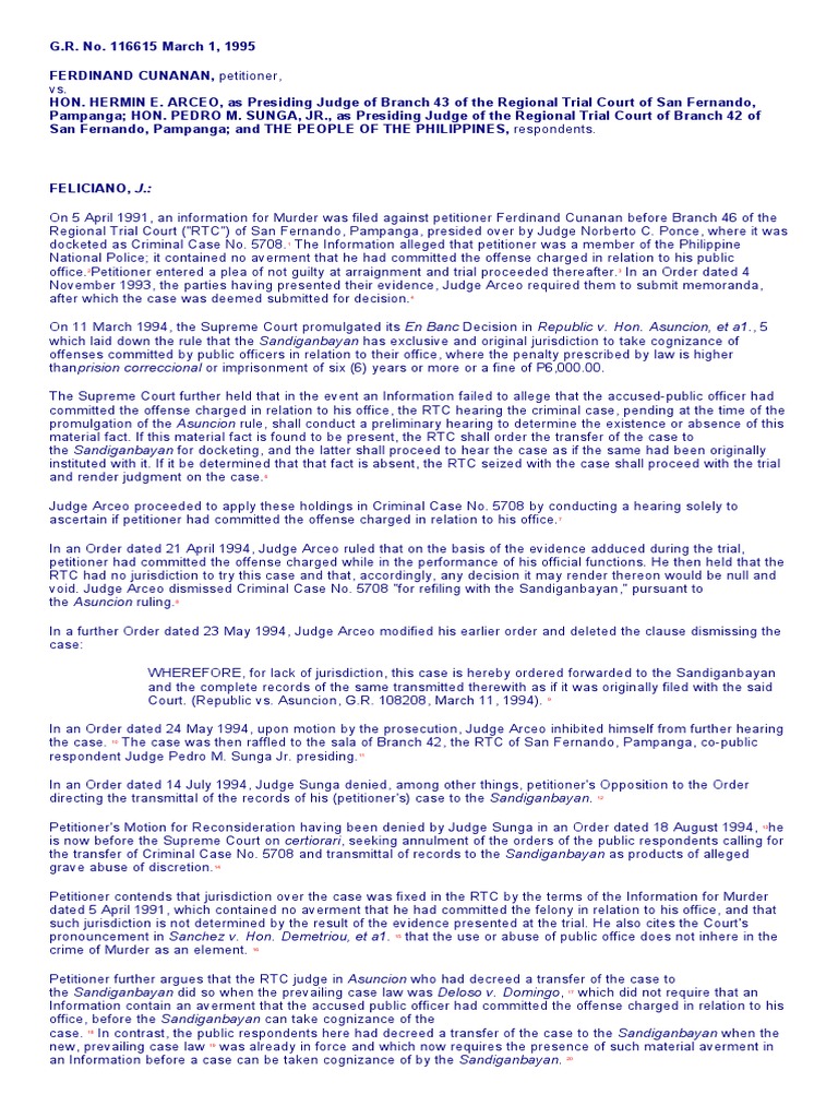 Cunanan vs. Arceo | PDF | Jurisdiction | Crime & Violence