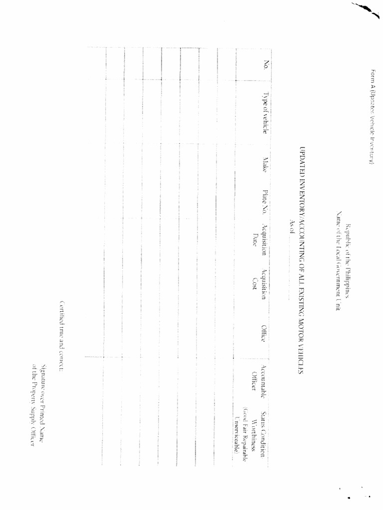 Form A (Updated Vehicle Inventory) | PDF