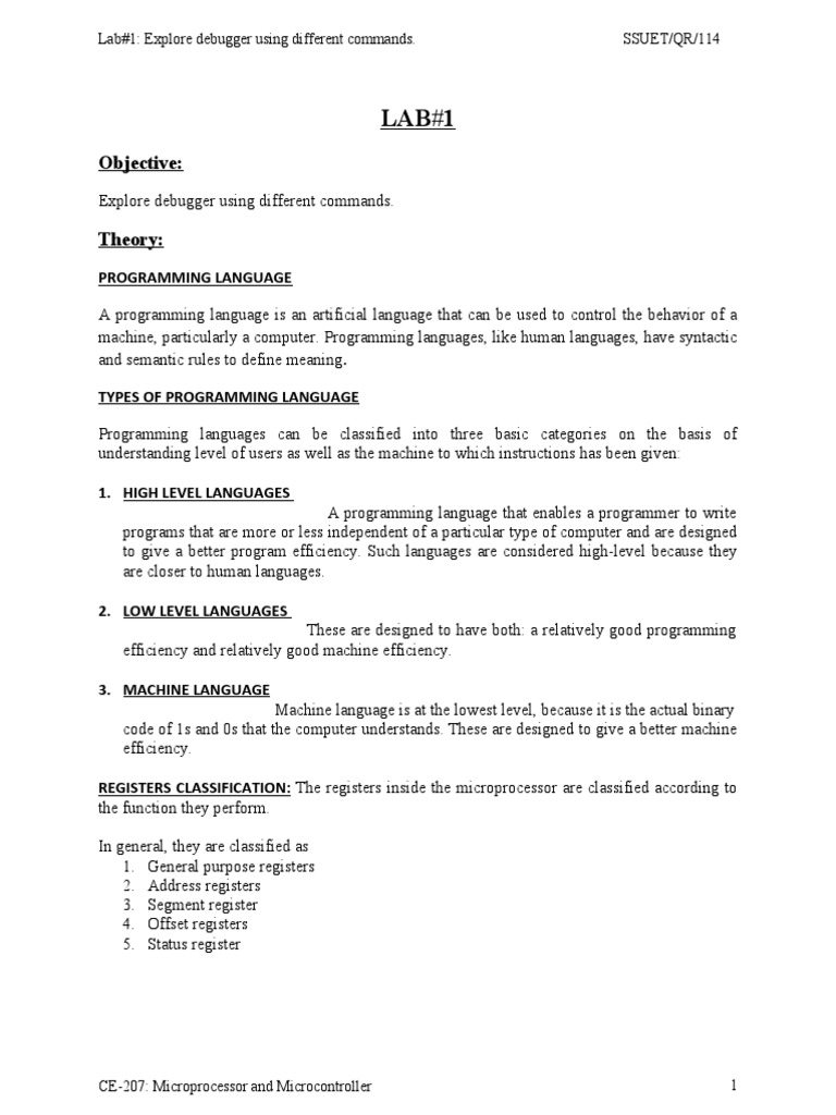 LAB#1 Sol | PDF | Assembly Language | Programming Language