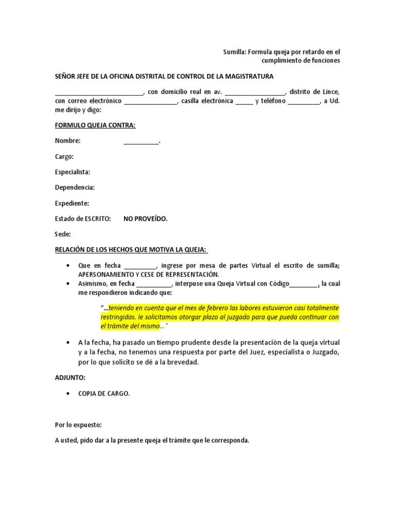 Modelo de Queja | PDF