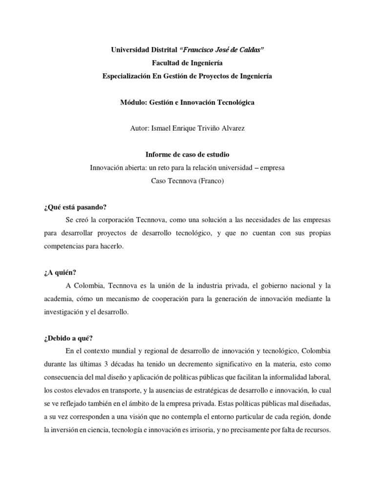Informe de Caso de Estudio Tecnnova | PDF | Innovación | Empresas