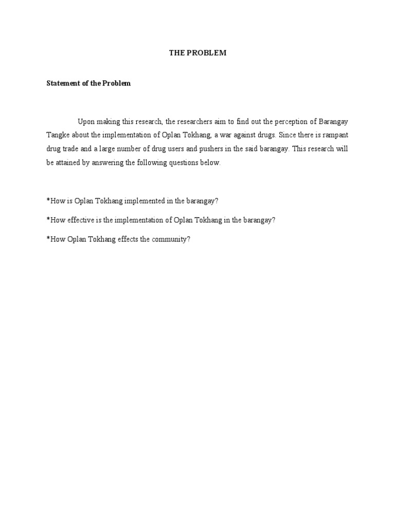 Statement of The Problem and Significants of The Study | PDF | Human ...