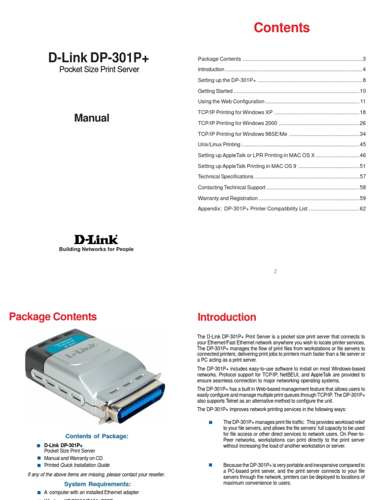 Printserver Dlink DP-301P+ - Manual | PDF | Ip Address | Port (Computer Networking)