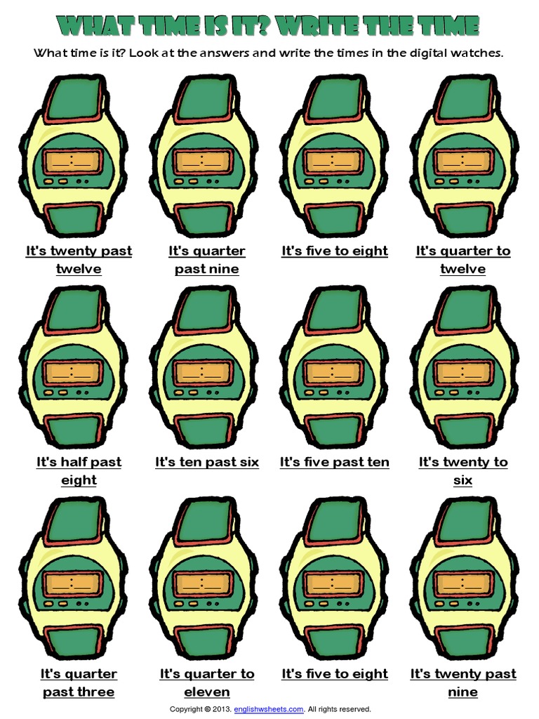 What Time Is It Green Digital Clock Worksheet | PDF | Social ...