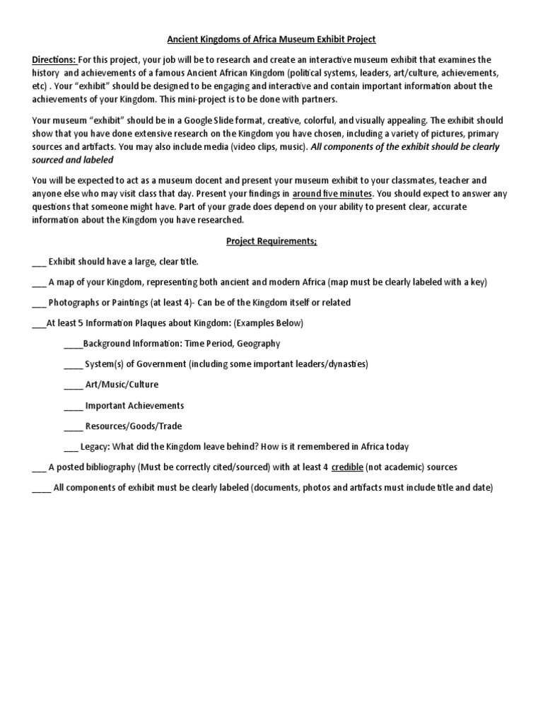 Ancient African Kingdoms Museum Exhibit Project | PDF | Museum | Inference