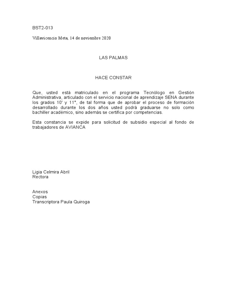 Constancia Estilo Bloque Extremo | PDF