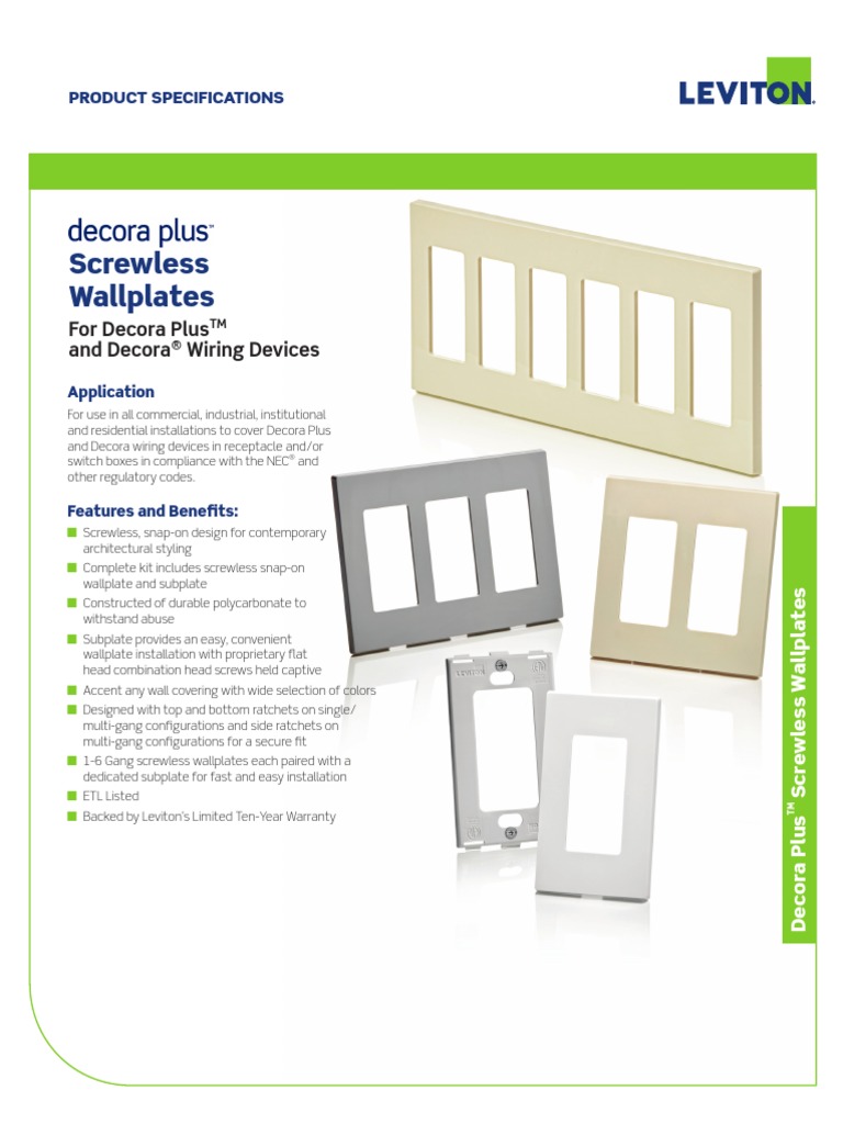 Screwless Wallplates: For Decora Plus and Decora Wiring Devices | PDF ...