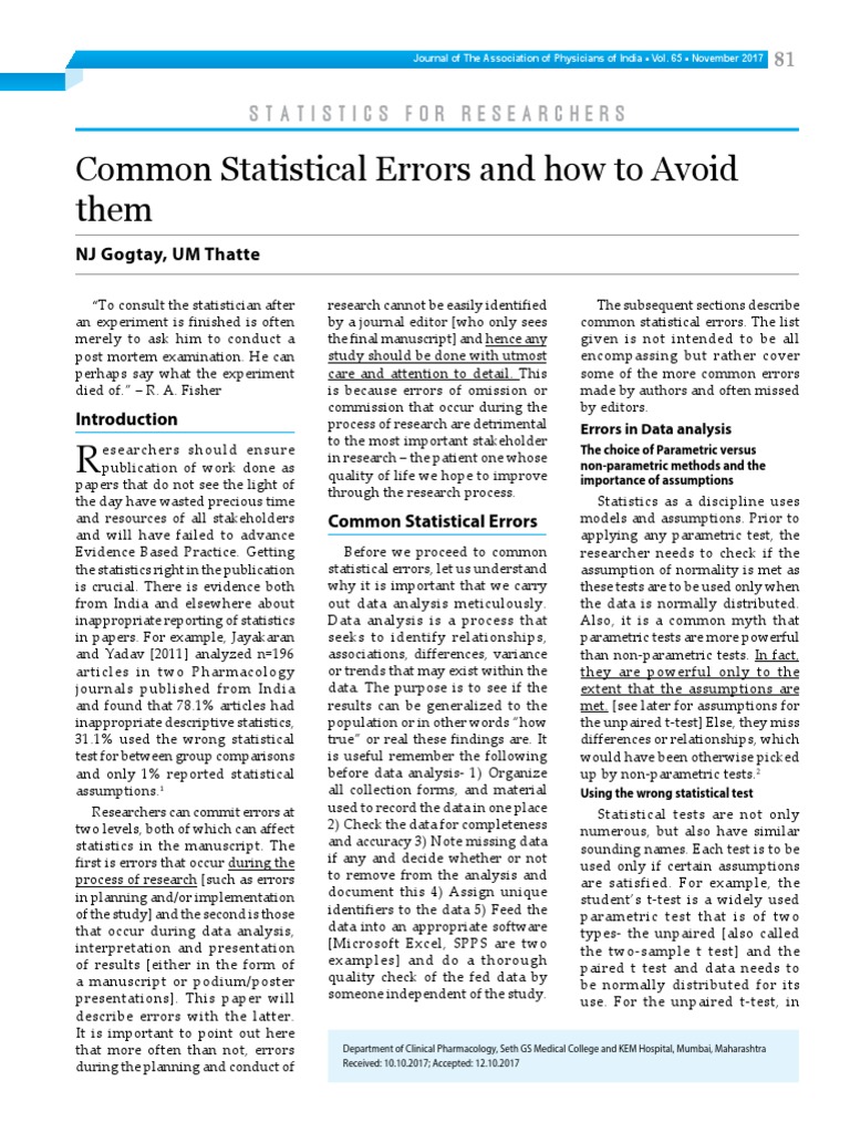 Avoiding Common Statistical Errors | PDF | Student's T Test | Standard ...