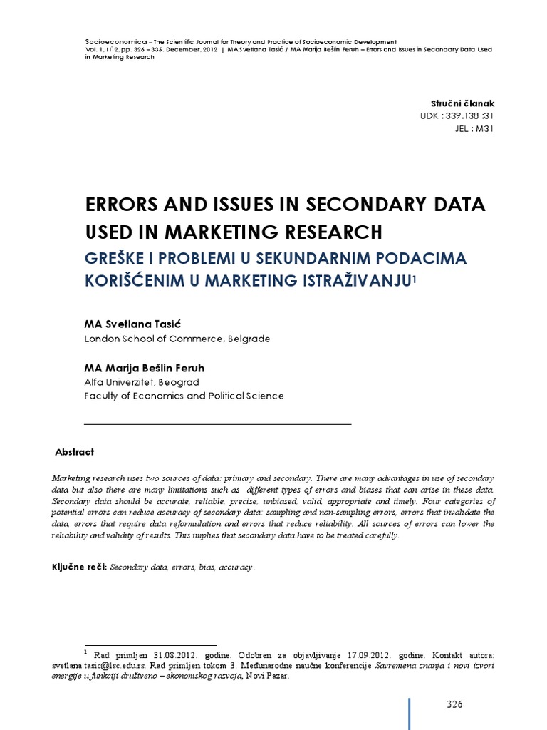 Errors and Issues in Secondary Data Used in Marketing Research ...