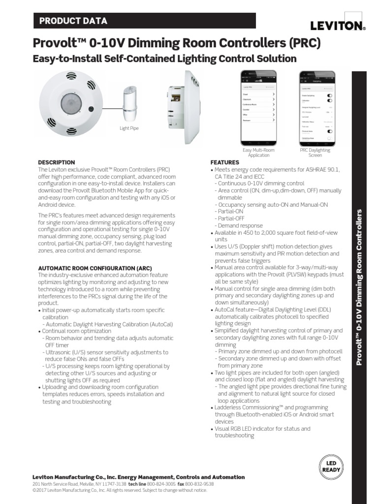 Data Sheet - Provolt 0-10V Dimming Room Controller | PDF | Lighting ...