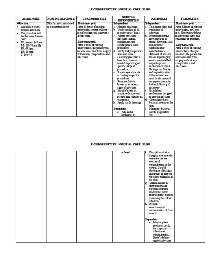 Intraoperative Nursing Care Plan | PDF | Surgery | Infection