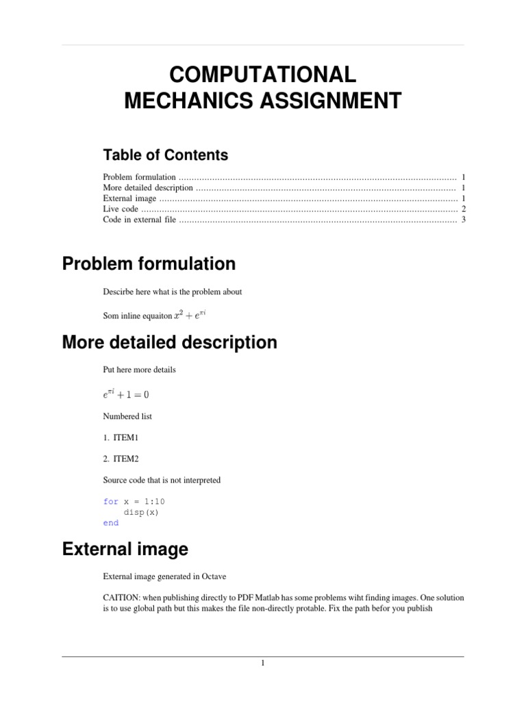 Computational Mechanics Assignment: Problem Formulation | PDF