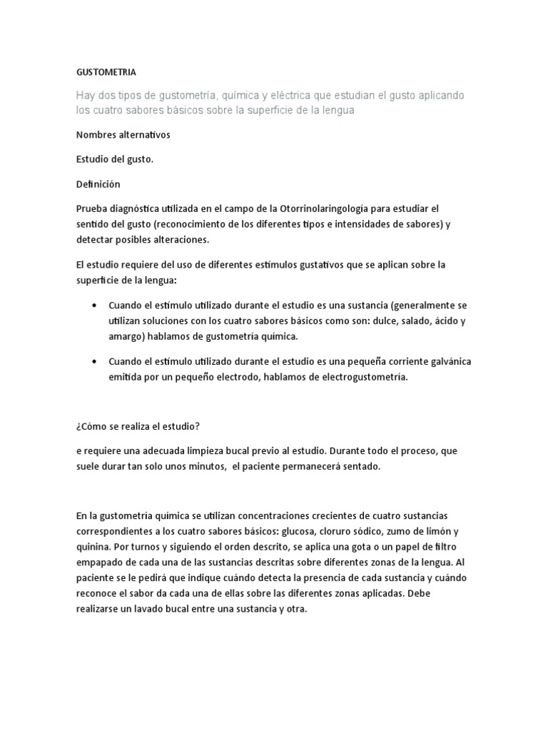 Gustometría: Estudio del sentido del gusto | PDF | Gusto | Sabor