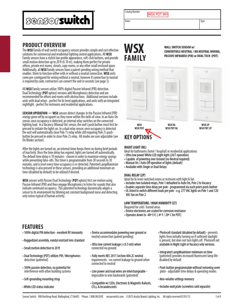 Wall Switch Occupancy WSX Series DS - WSX | PDF | Relay | Electrical Equipment