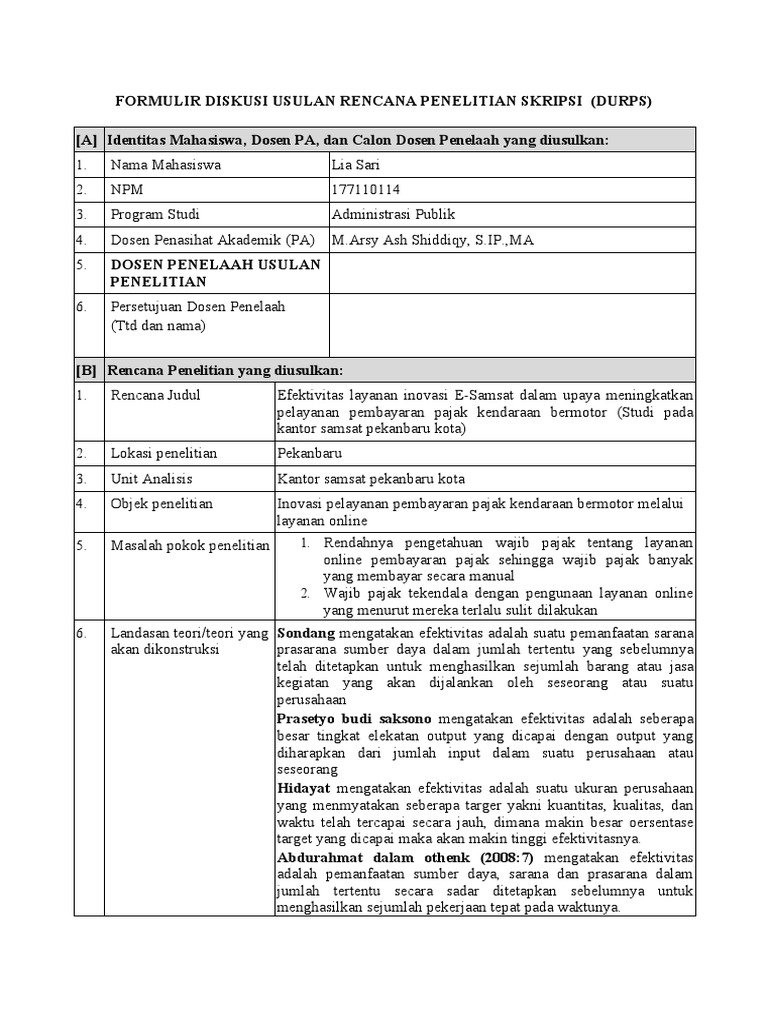 DRUPS OUTLINE USULAN PENELITIAN LIA SARI REVISI-dikonversi | PDF
