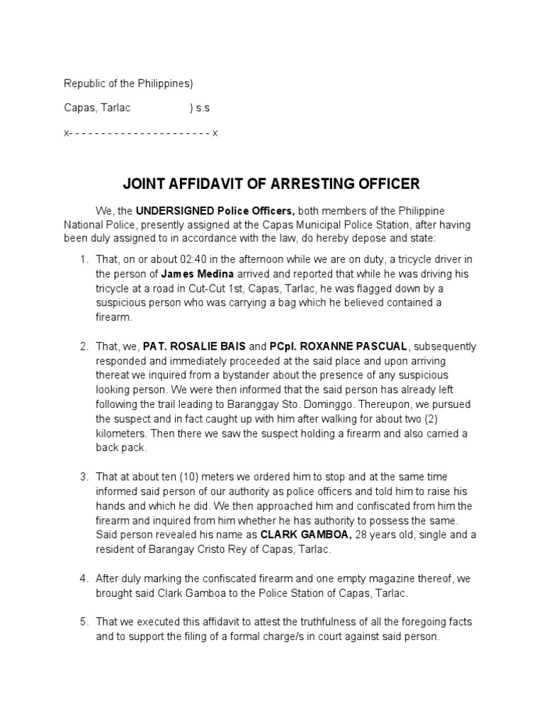 Joint Affidavit of Arrest in Tarlac | PDF | Affidavit | Judiciaries